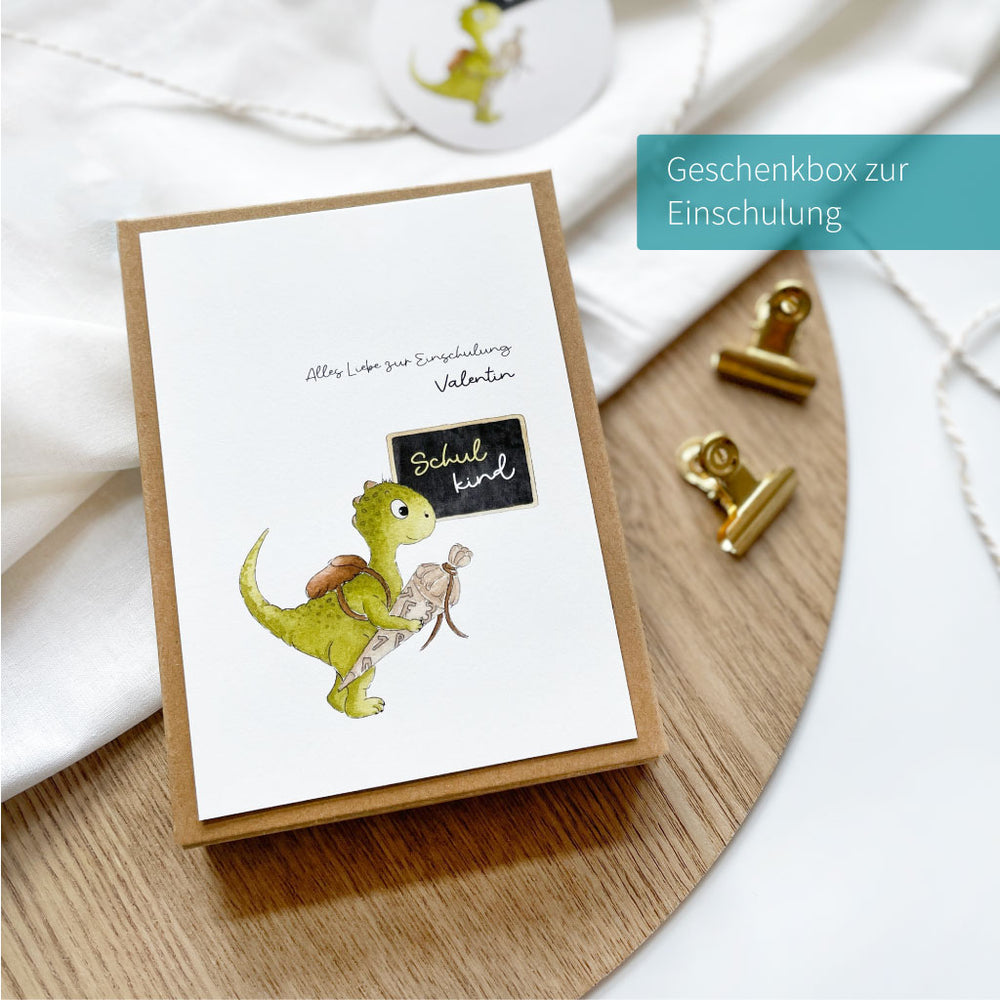 Geschenkbox - Alles Liebe zur Einschulung | Dino